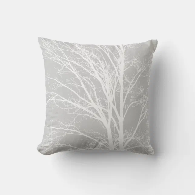 White and Grey Tree Branches Throw Pillow | Zazzle