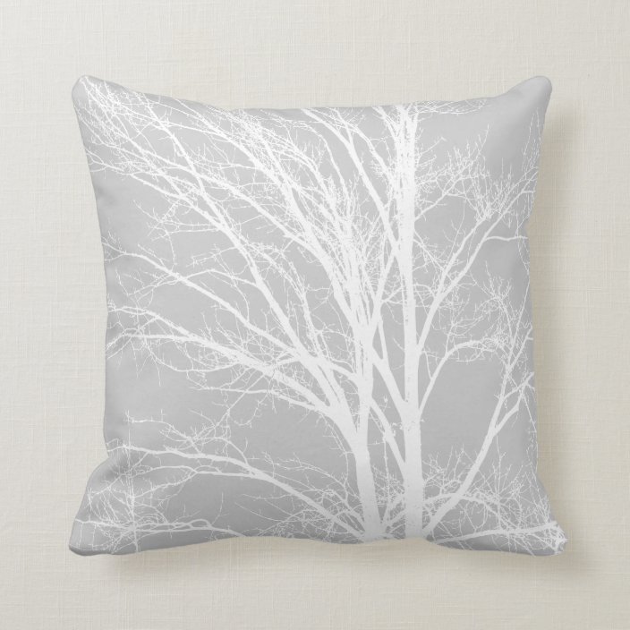 White and Grey Tree Branches Throw Pillow | Zazzle.com