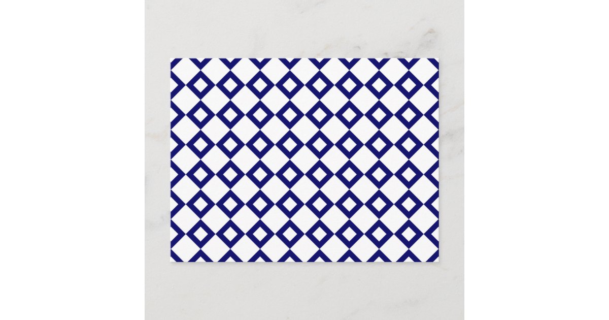 White and Navy Diamond Pattern Postcard | Zazzle