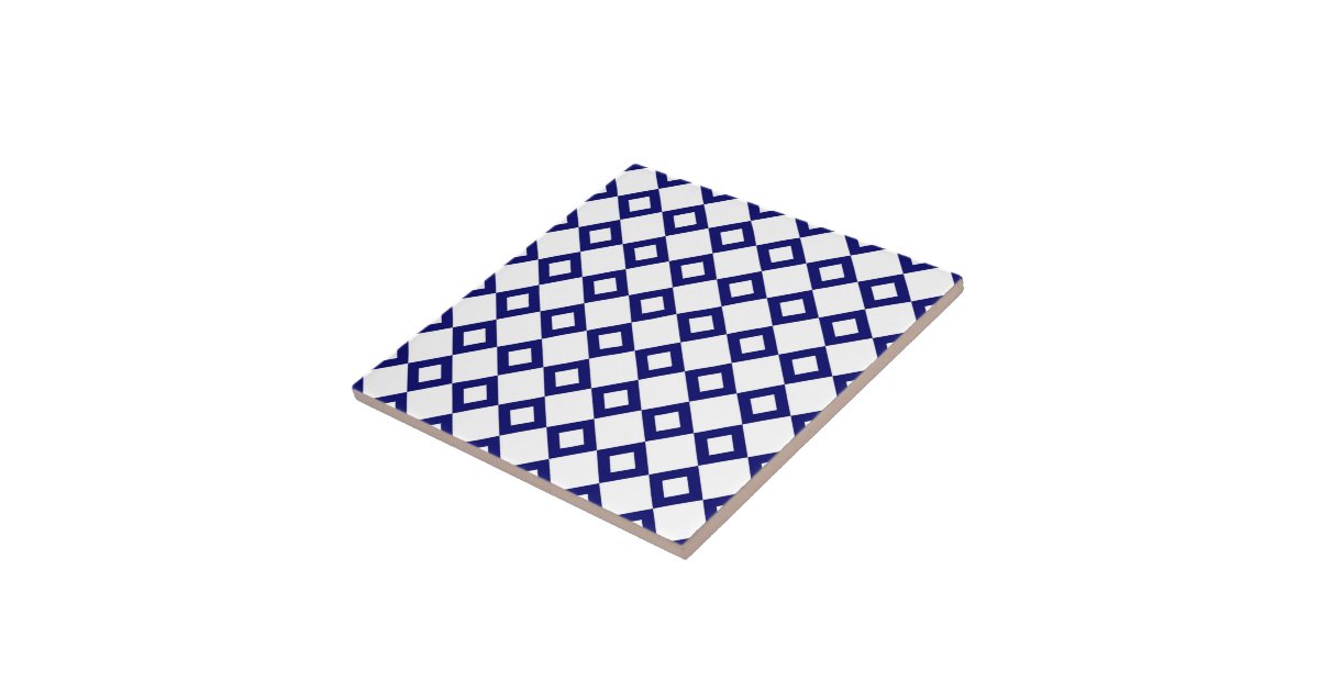 White and Navy Diamond Pattern Tile | Zazzle