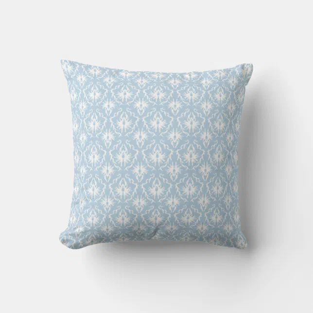 White and Pale Blue Damask Design. Throw Pillow | Zazzle