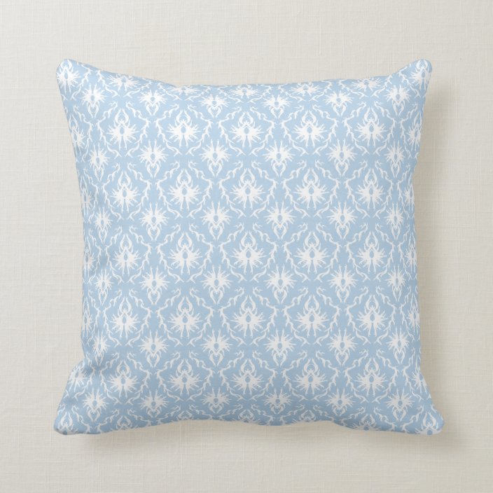 White and Pale Blue Damask Design. Throw Pillow | Zazzle.com
