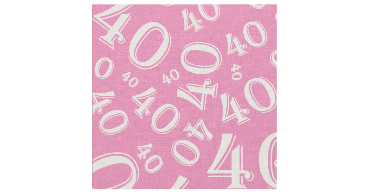 White and Pink Number 40 Typography Pattern Fabric | Zazzle