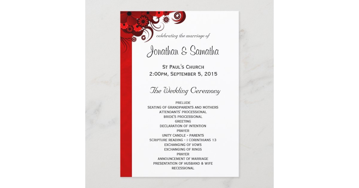 White and Red Floral Wedding Program Templates | Zazzle