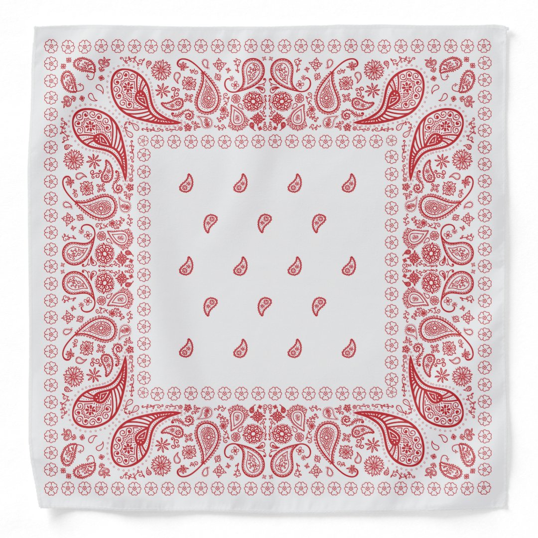White and Red Paisley Design Bandana | Zazzle