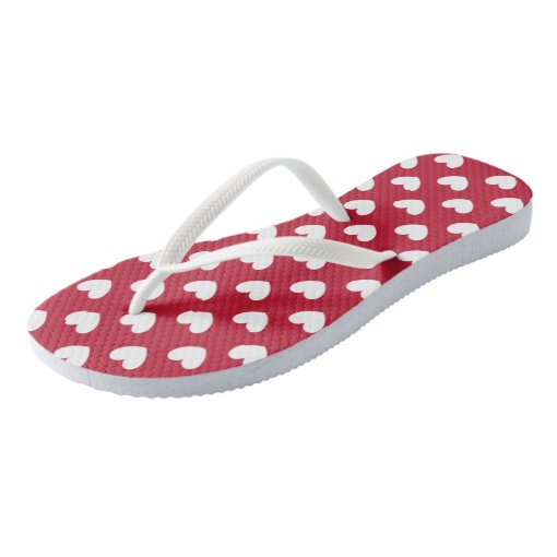 White and red polka hearts flip flops | Zazzle