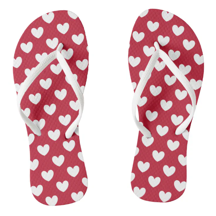 White and red polka hearts flip flops | Zazzle