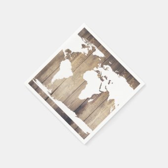 White and Rustic Wood World Map Napkins | Zazzle
