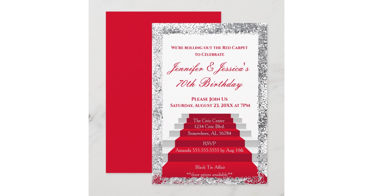 White and Silver Red Carpet Birthday Invitation | Zazzle
