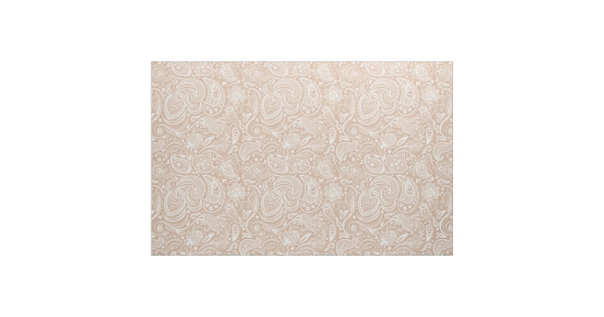 White And Tan Paisley Pattern Fabric | Zazzle