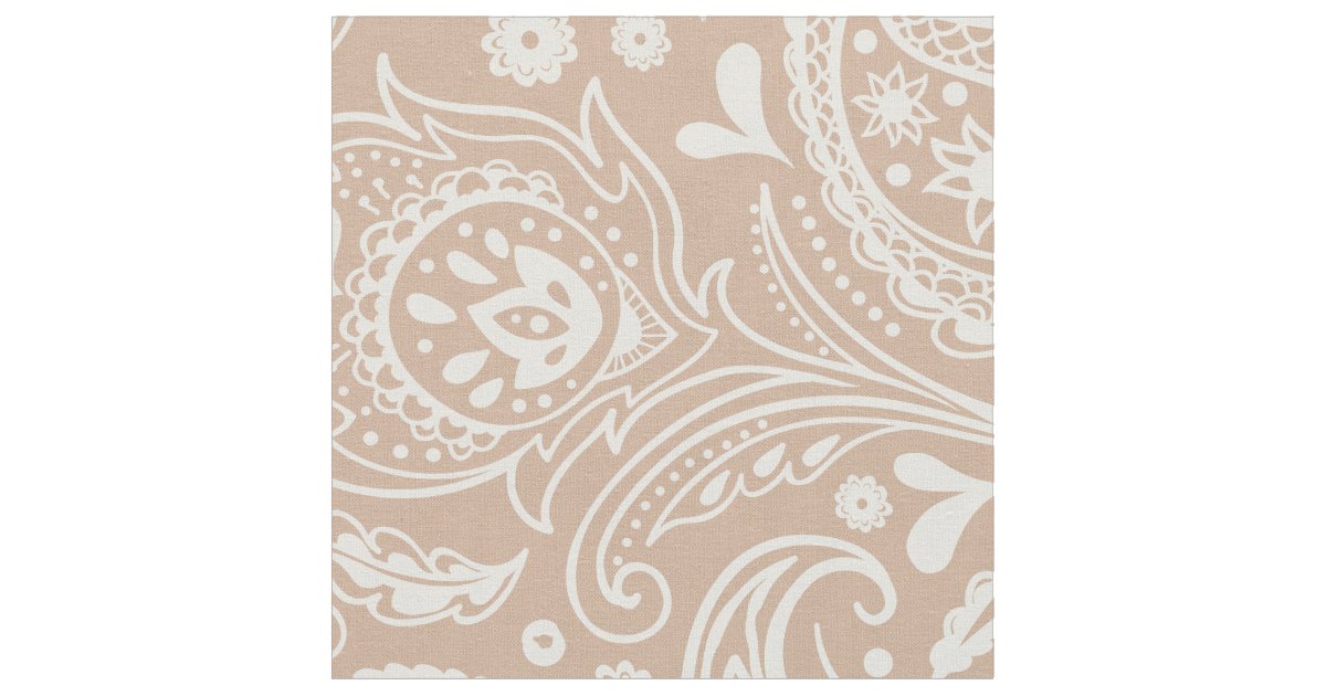 White And Tan Paisley Pattern Fabric | Zazzle