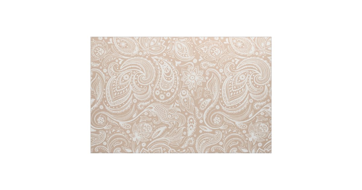 White And Tan Paisley Pattern Fabric | Zazzle