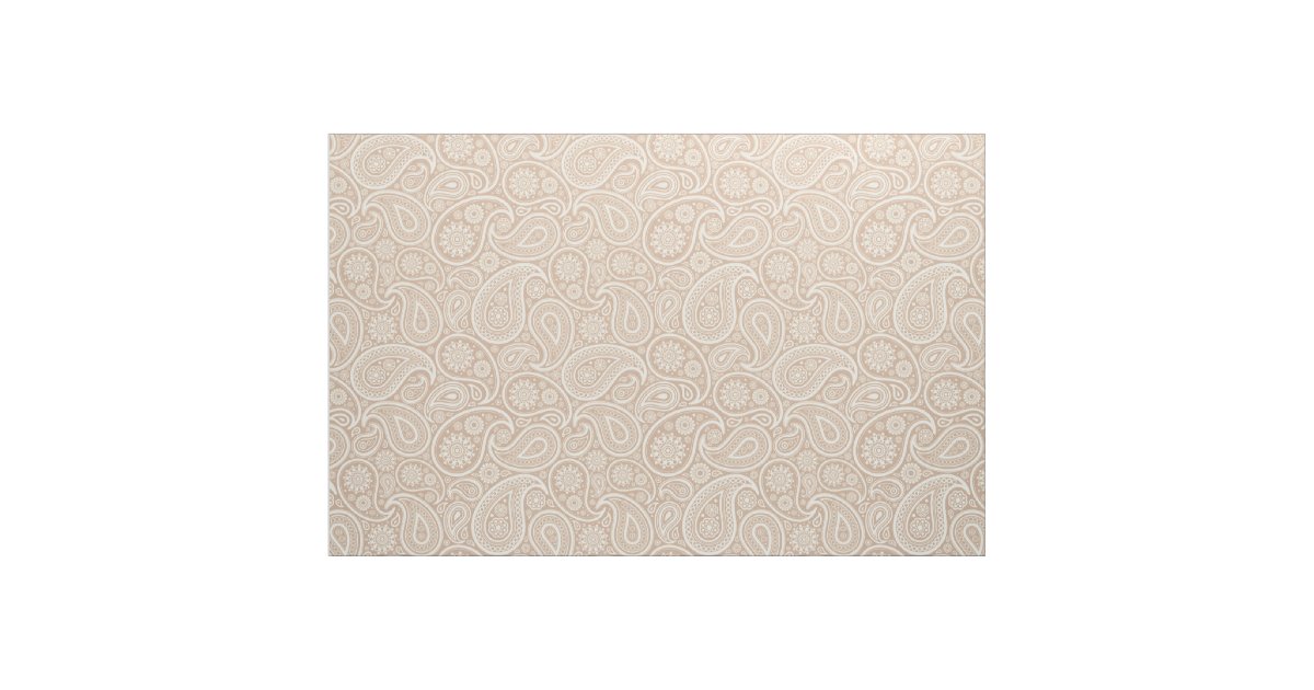 White And Tan Vintage Paisley Pattern Fabric | Zazzle