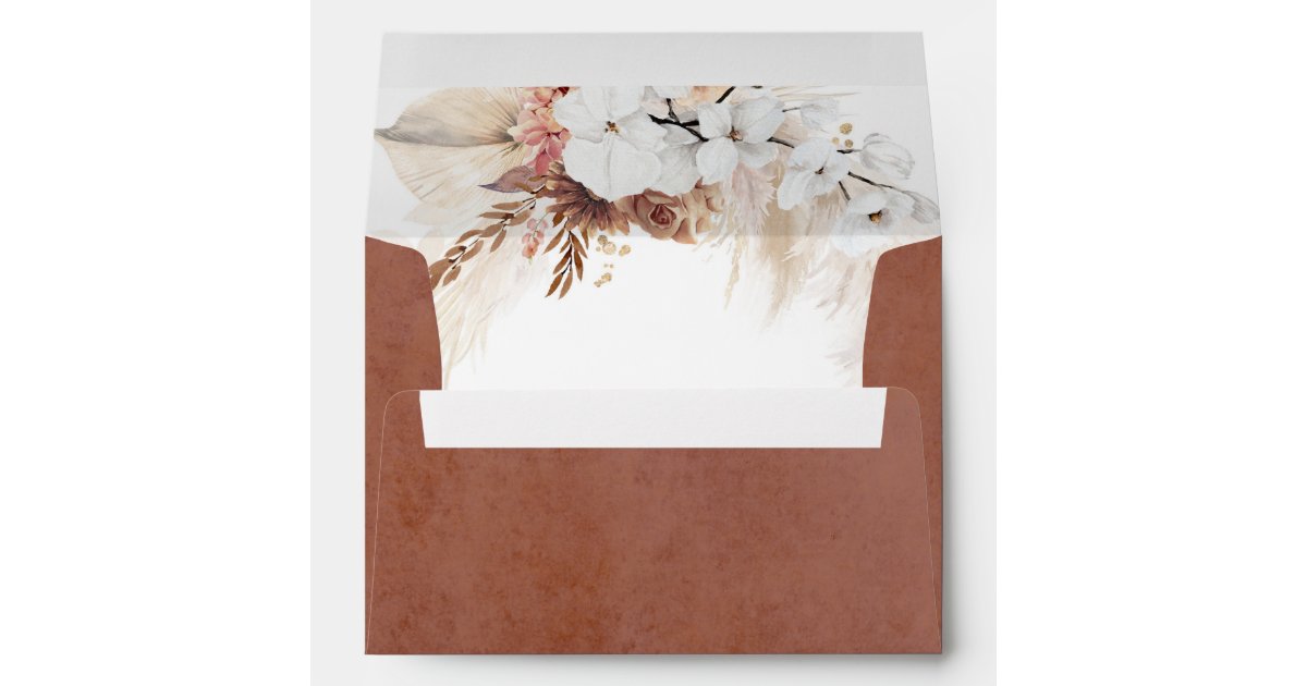 White and Terracotta Floral Elegant Botanical Envelope | Zazzle