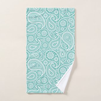 White and turquoise paisley pattern bath towel set | Zazzle