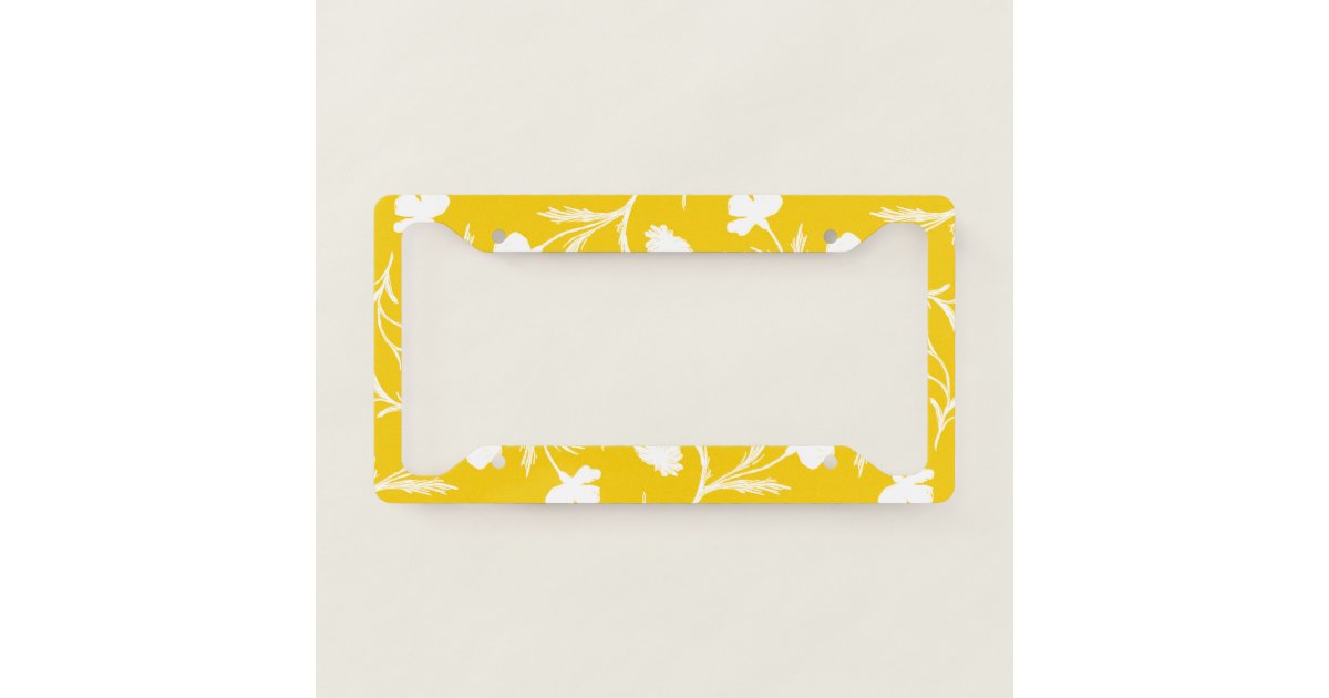 White and Yellow Pop Art Floral Pattern Elegant License Plate Frame ...