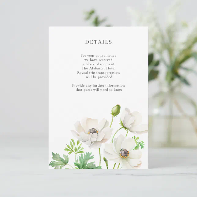 White Anemone Flower Details Enclosure Card | Zazzle