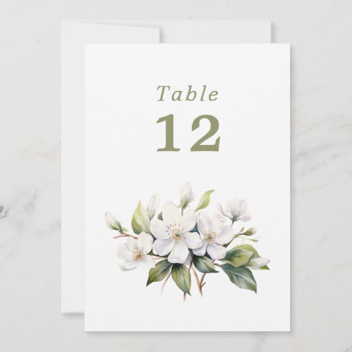 White apple blossom flower Table Number table sign | Zazzle
