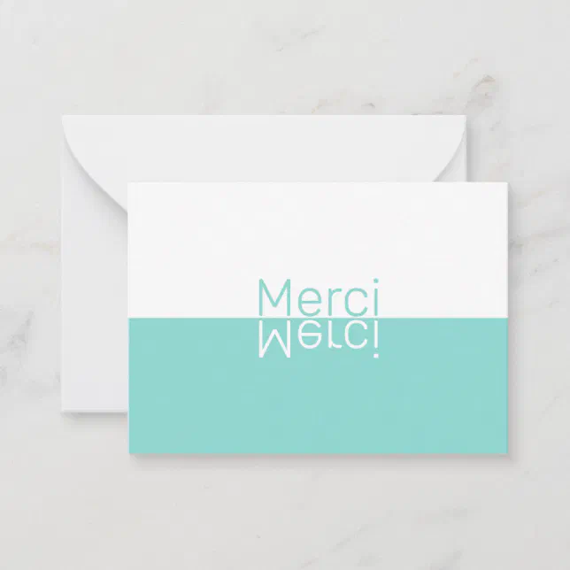 White & Aqua Reflection Modern French Thank You Note Card | Zazzle