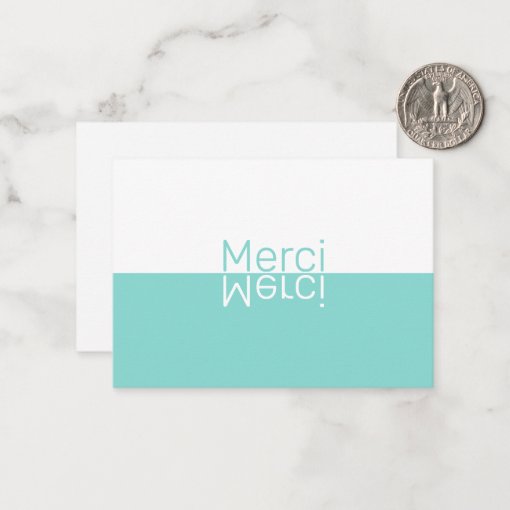 White & Aqua Reflection Modern French Thank You Note Card | Zazzle