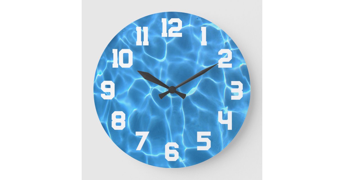 White Athletic Numbers Aqua Blue Swimming Pool Large Clock | Zazzle