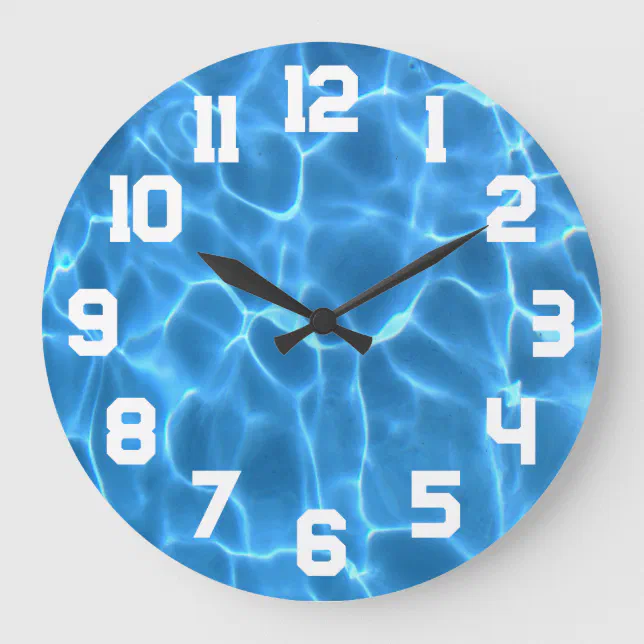White Athletic Numbers Aqua Blue Swimming Pool Large Clock | Zazzle