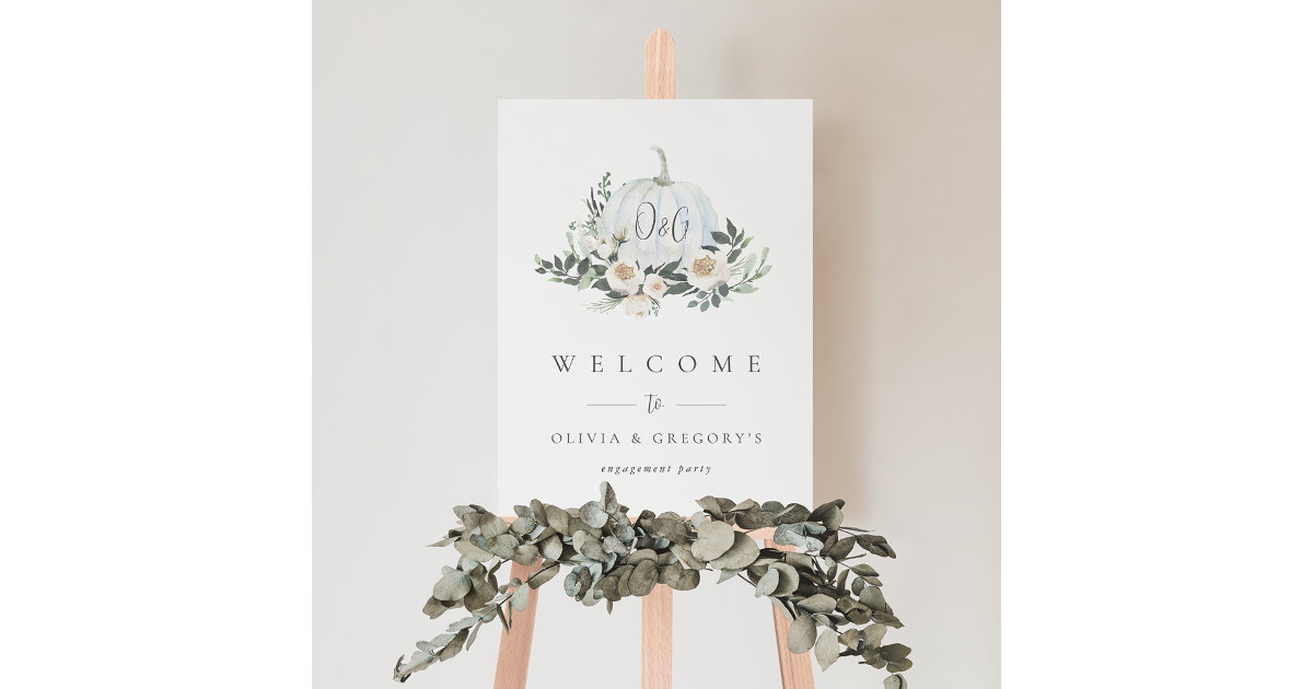 White Autumn Pumpkin Greenery Event Welcome Sign | Zazzle