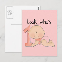 White Baby Girl 1st Birthday Tshirts and Gifts Postcard | Zazzle
