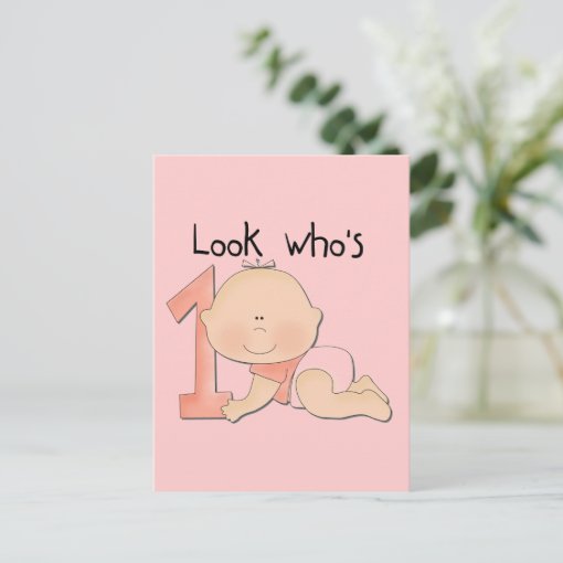 White Baby Girl 1st Birthday Tshirts and Gifts Postcard | Zazzle