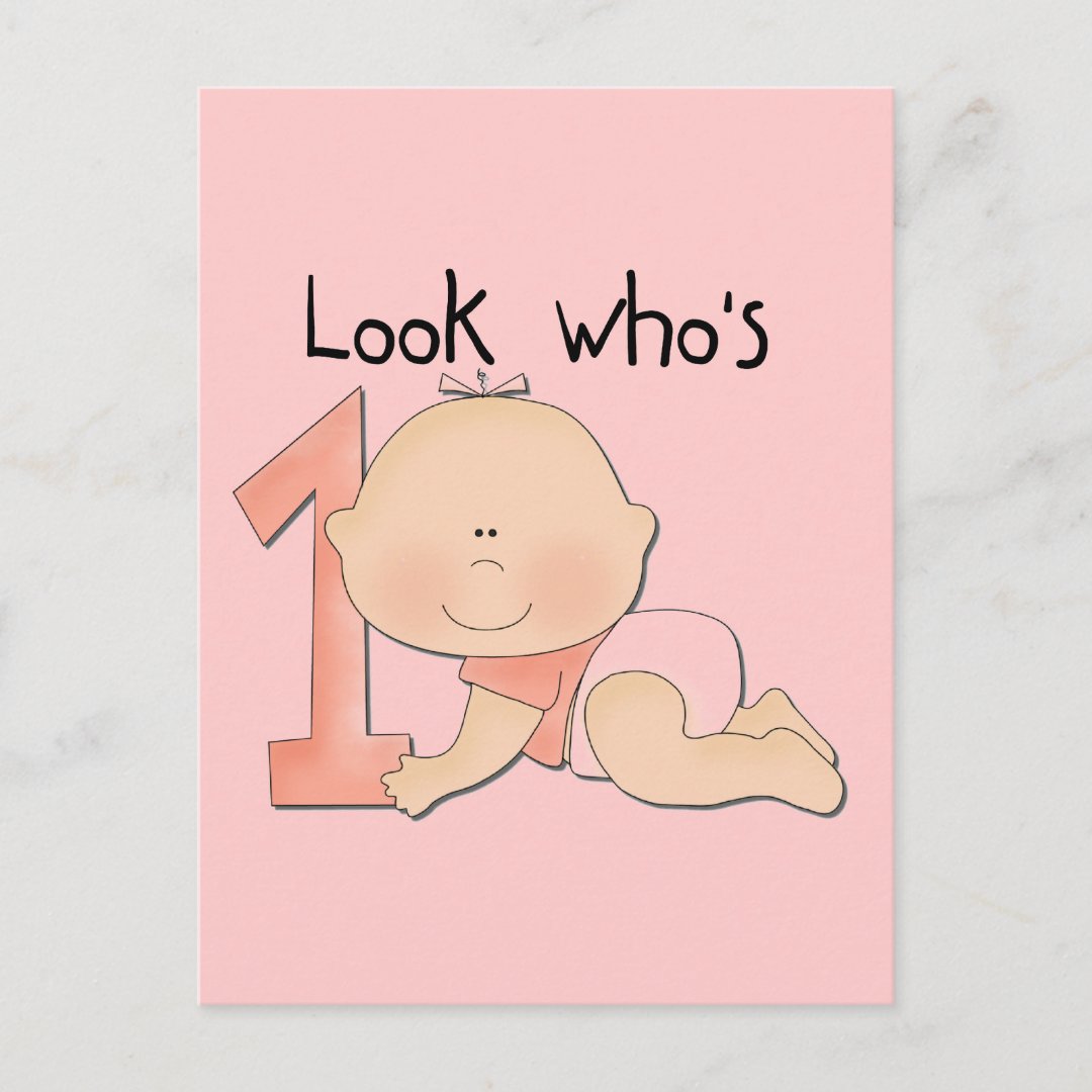 White Baby Girl 1st Birthday Tshirts and Gifts Postcard | Zazzle