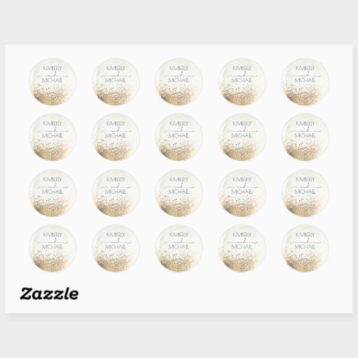 White Balloon and Gold Glitters Wedding Classic Round Sticker | Zazzle