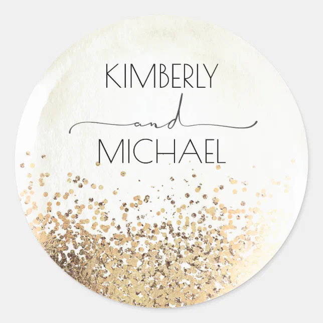 White Balloon and Gold Glitters Wedding Classic Round Sticker | Zazzle