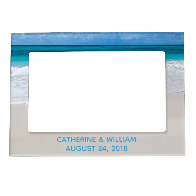 White Beach Custom Wedding Photo Magnetic Frame | Zazzle