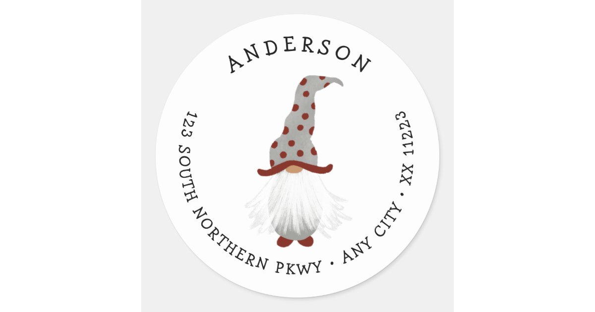 White bearded gnome return address classic round sticker | Zazzle