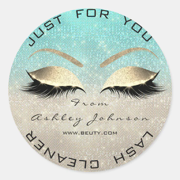 White Beauty Salon Glitter Blue Gold Lash Cleaner Classic Round Sticker ...