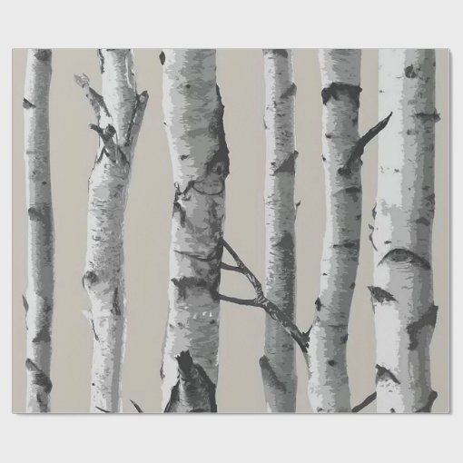 White Birch Tree Trunks on Beige Wrapping Paper | Zazzle