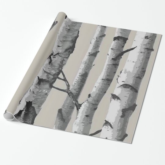 White Birch Tree Trunks on Beige Wrapping Paper | Zazzle.com