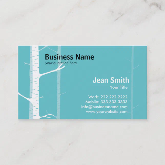 White Birch Trees Forest Green business card | Zazzle