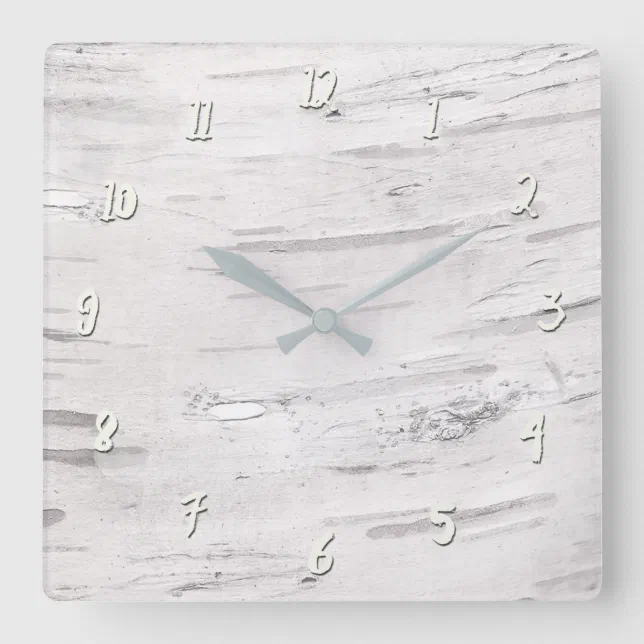 White Birch Wood Rustic Country Farmhouse Barn Square Wall Clock | Zazzle