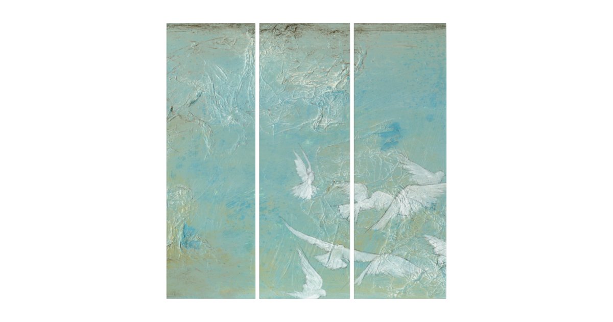 White Birds Flying Through Blue Sky Triptych | Zazzle