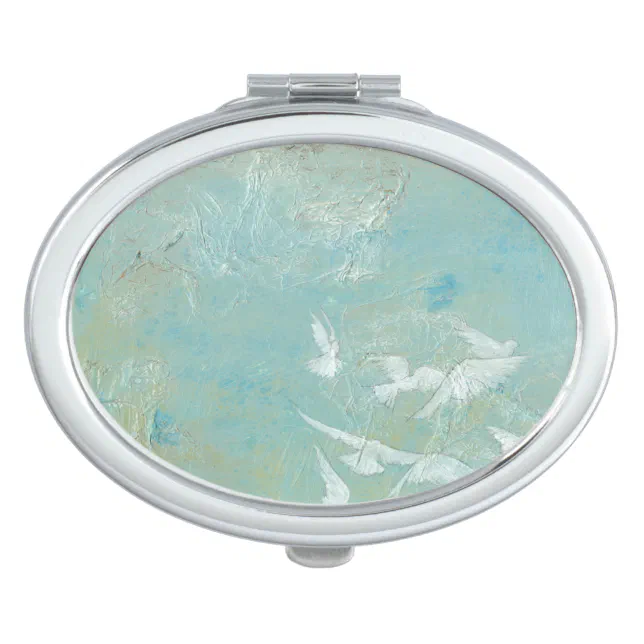 White Birds Flying Through Blue Sky Vanity Mirror | Zazzle