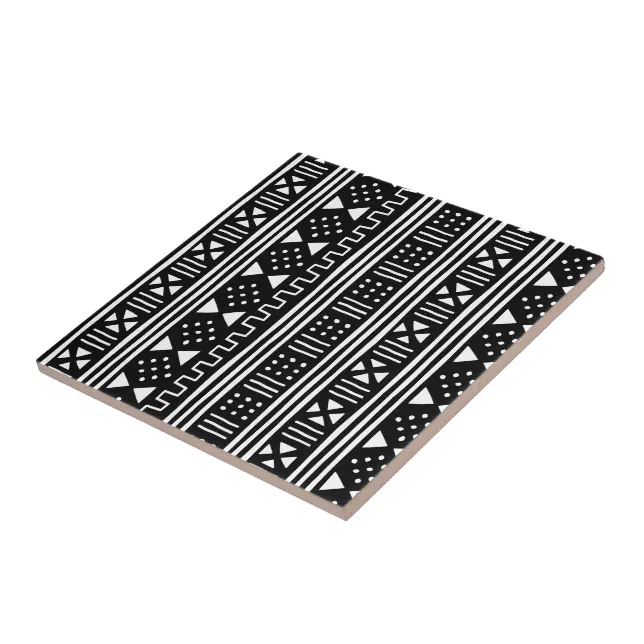White | Black African MudCloth Changeable Color Tile | Zazzle