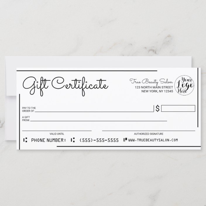 White Black Border Logo Check Gift Certificate | Zazzle.com