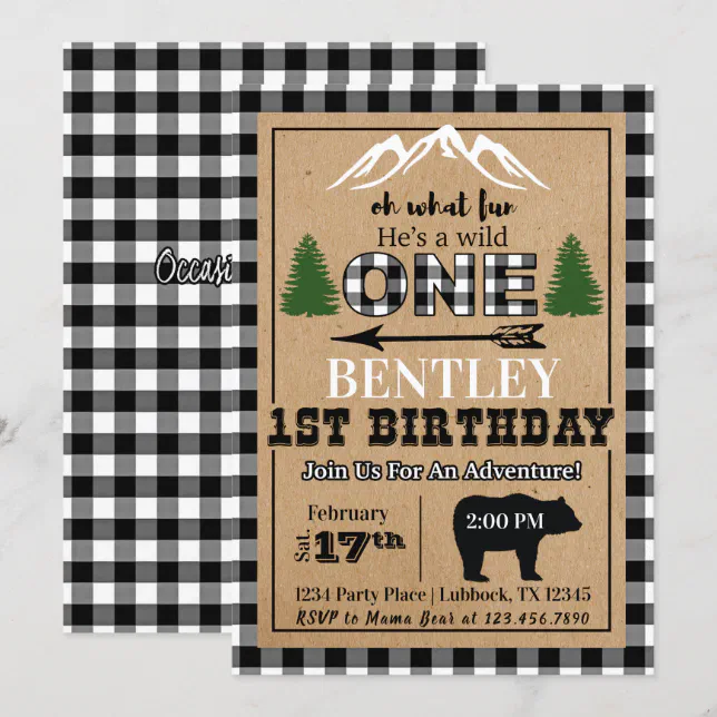 White Black Buffalo Plaid Birthday Invitation | Zazzle
