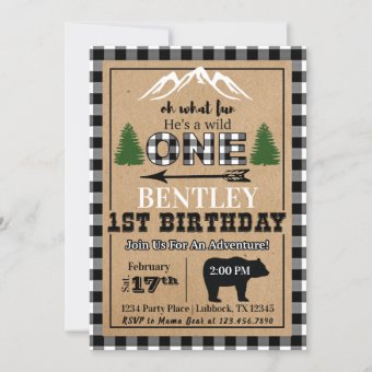 White Black Buffalo Plaid Birthday Invitation | Zazzle
