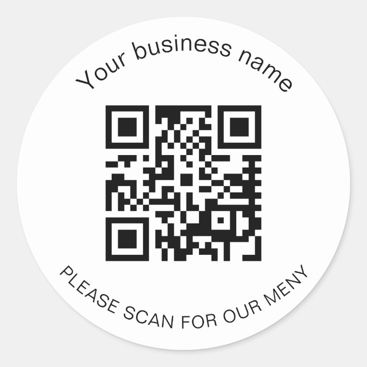 White black business bar restaurant menu qr code classic round sticker ...
