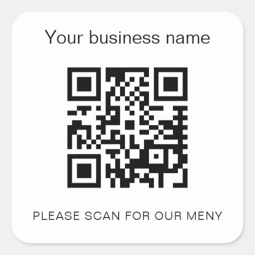 White black business bar restaurant menu qr code square sticker | Zazzle