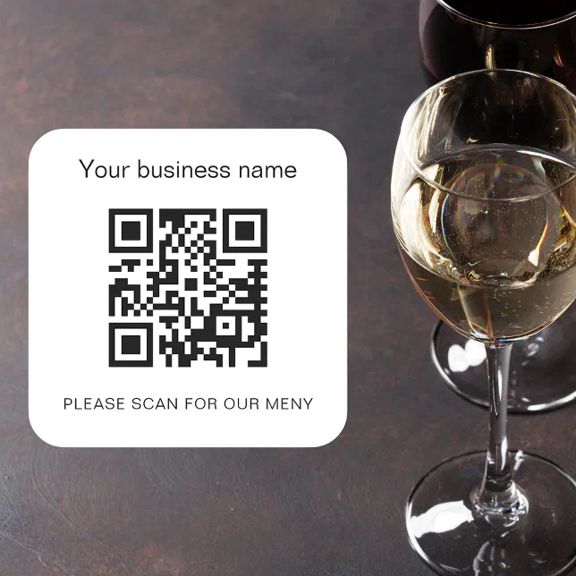 White black business bar restaurant menu qr code square sticker | Zazzle