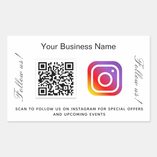 White Black Business Name Qr Code Instagram Rectangular Sticker