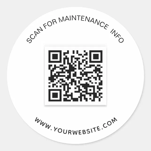 White black business qr code maintenance info classic round sticker ...